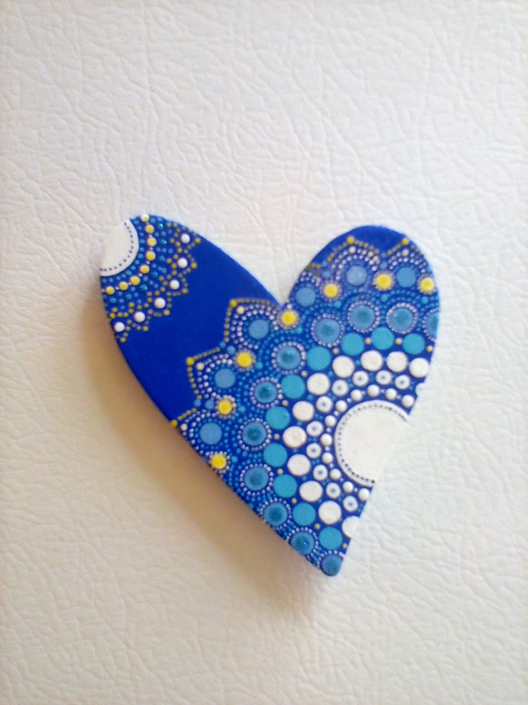 Hand Painted Heart Shape in Blue Mandala - Etsy