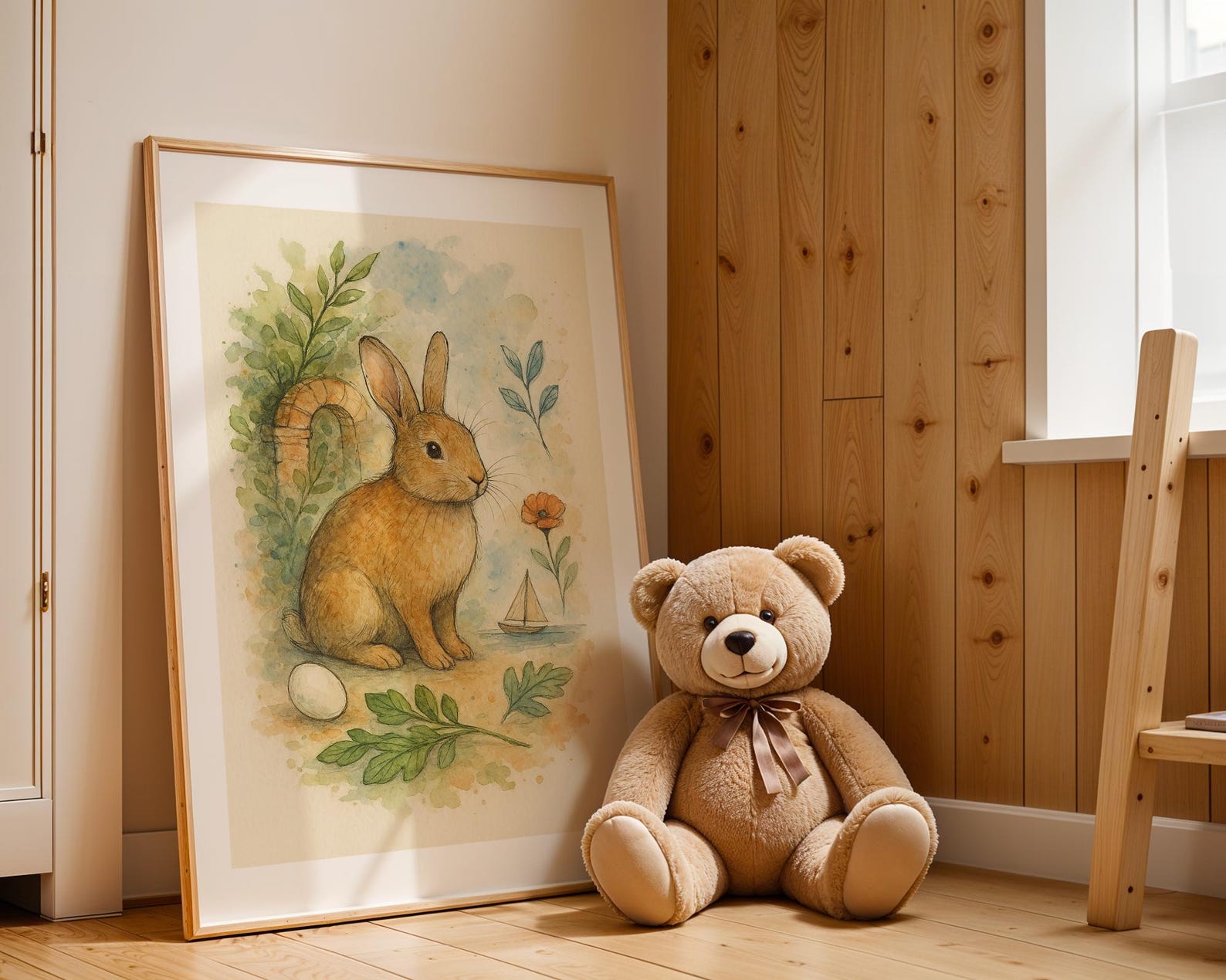 Watercolor Bunny Nursery Wall Art | Printable Woodland Rabbit Poster ...