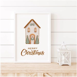 Merry Christmas Print Gingerbread House Print Christmas Wall - Etsy