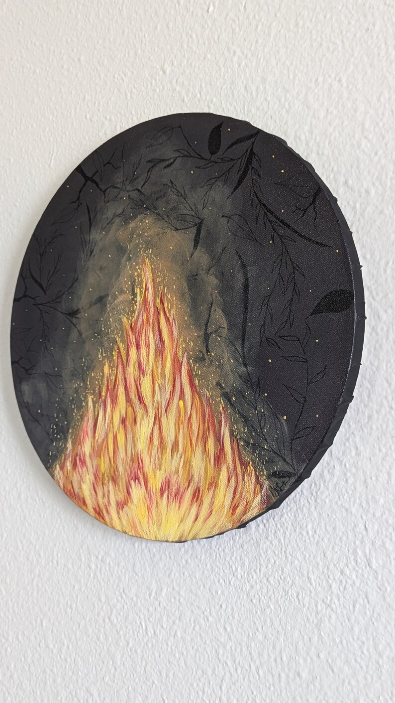 Fire Wall Decor, Dark Forest Painting, Handmade Fire Art - Etsy