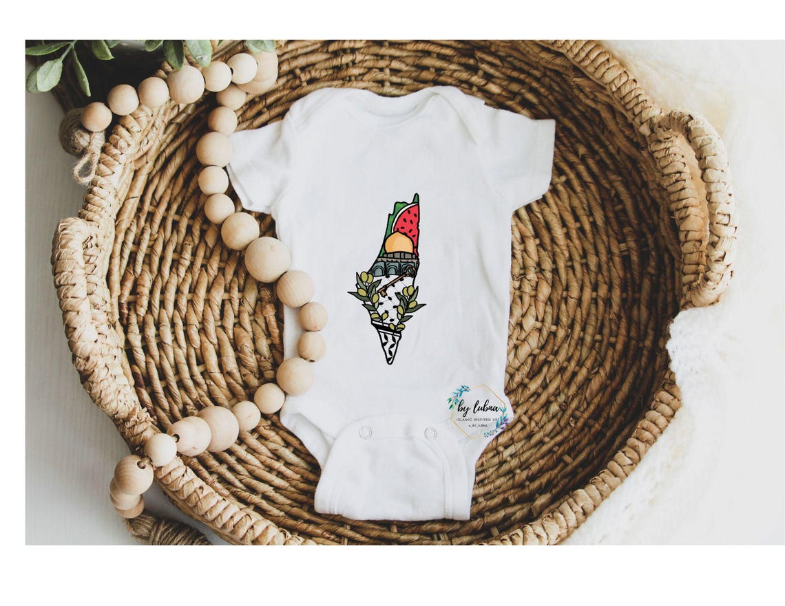 Palestine Map Baby Onesie Islamic Art, Palestinian Heritage | Cotton ...