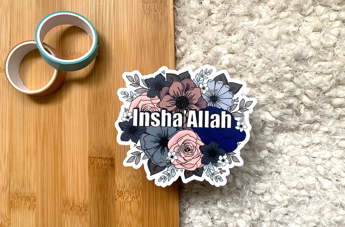 Insha'allah Floral Die Cut Sticker Laptop Sticker | Etsy