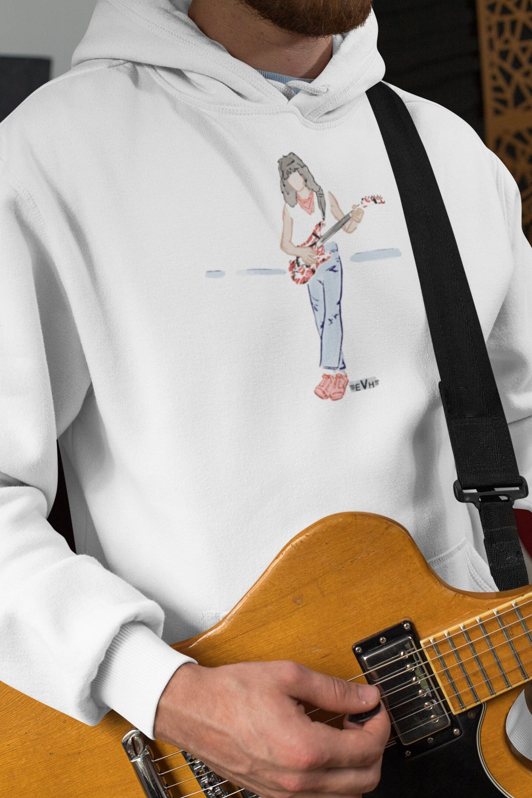 Eddie Van Halen Hoodie Pull Over Unisex White Black Blue - Original Art ...