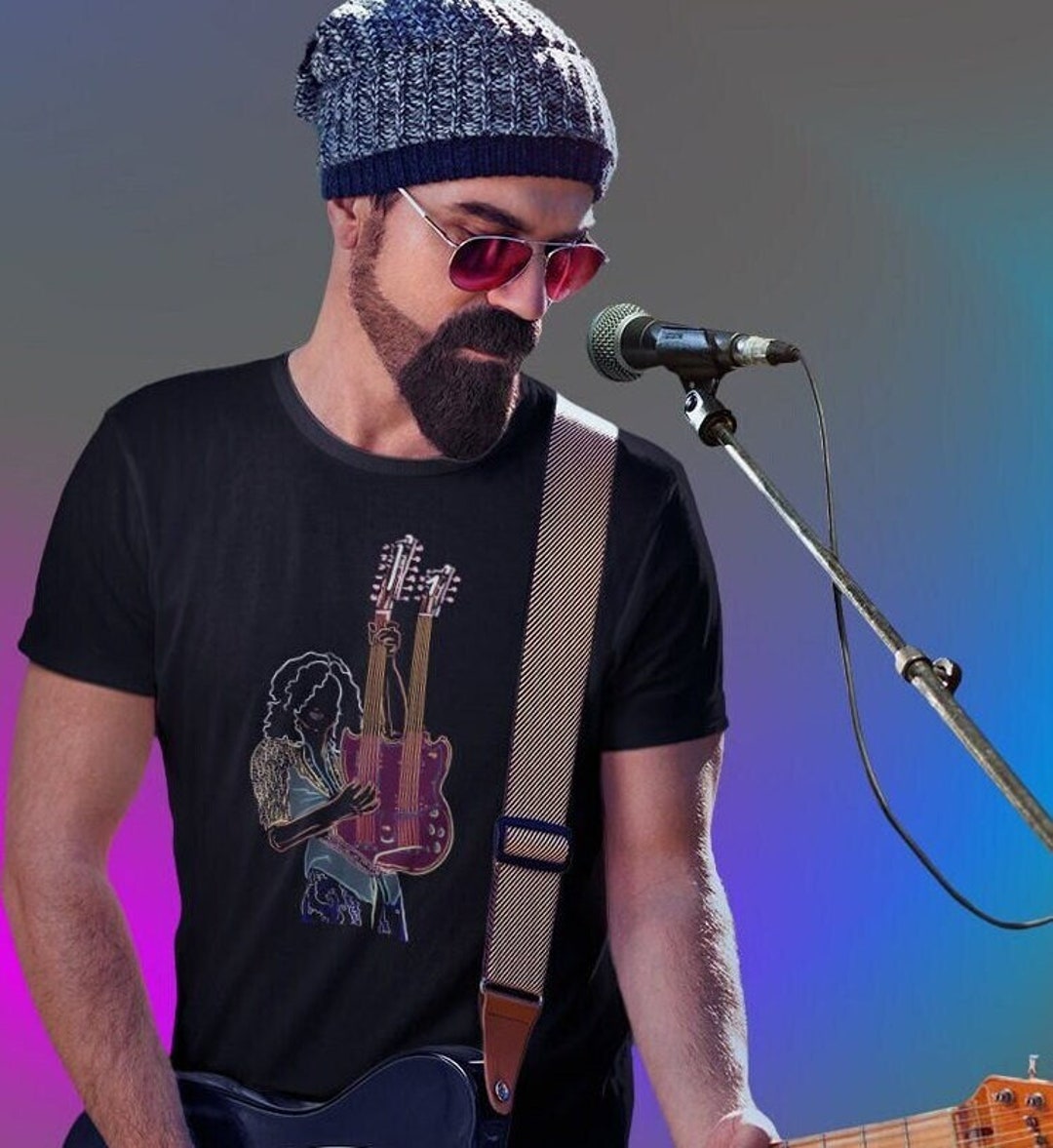 Jimmy Page Doubleneck T-shirt Black Unisex for Led Zeppelin Music Fans ...