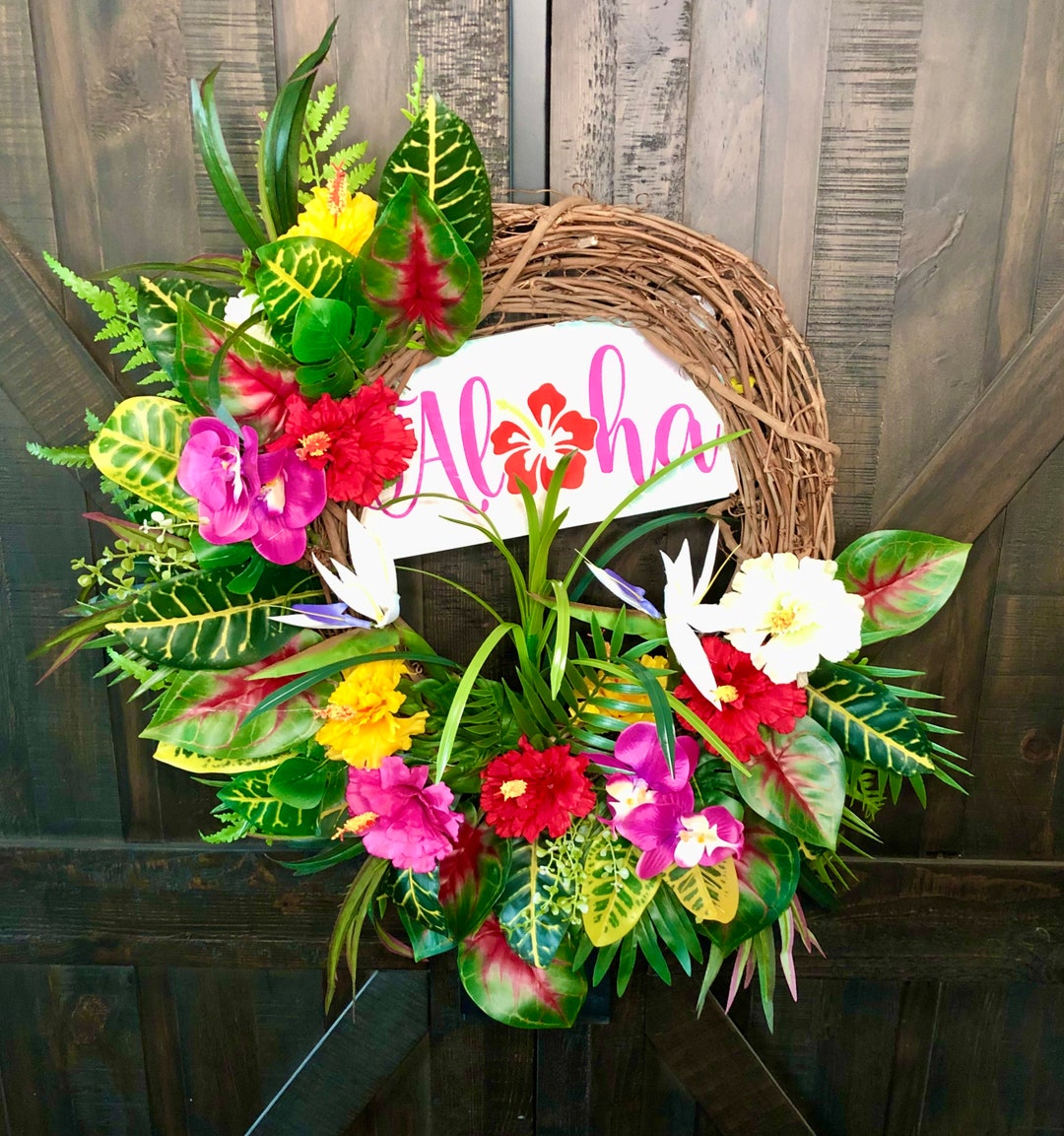 Aloha Wreath Hawaiian Grapevine Wreath Hawaiian Decor - Etsy