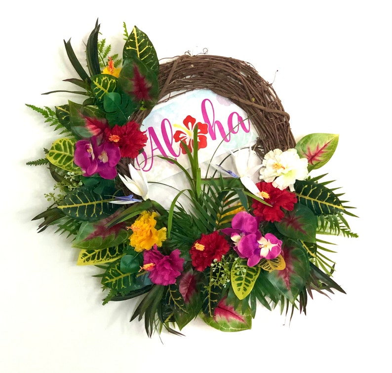 Aloha Wreath Hawaiian Grapevine Wreath Hawaiian Decor - Etsy