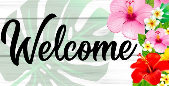 Metal Tropical Welcome Wreath Sign Hibiscus Wreath | Etsy