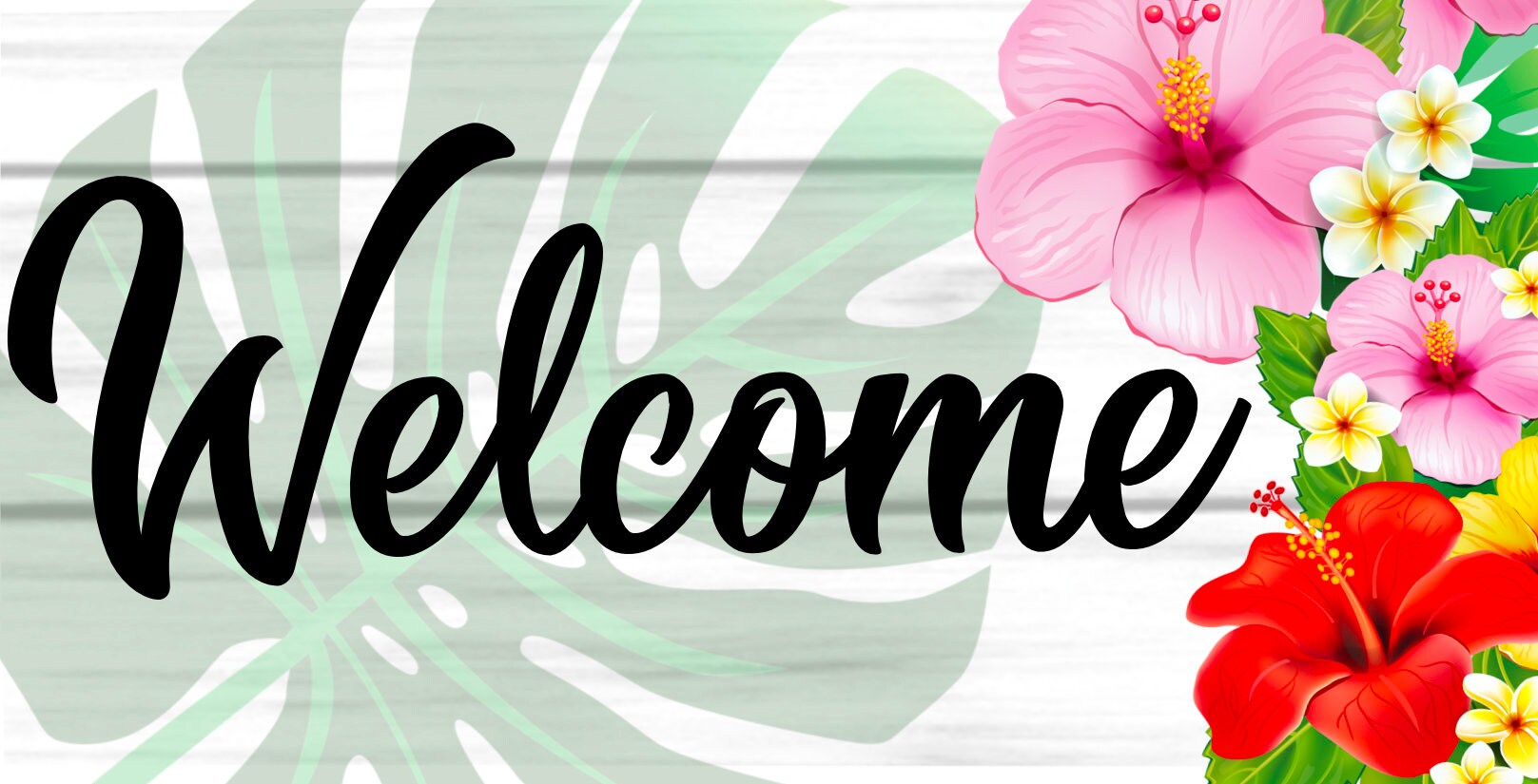 Metal Tropical Welcome Wreath Sign Hibiscus Wreath | Etsy