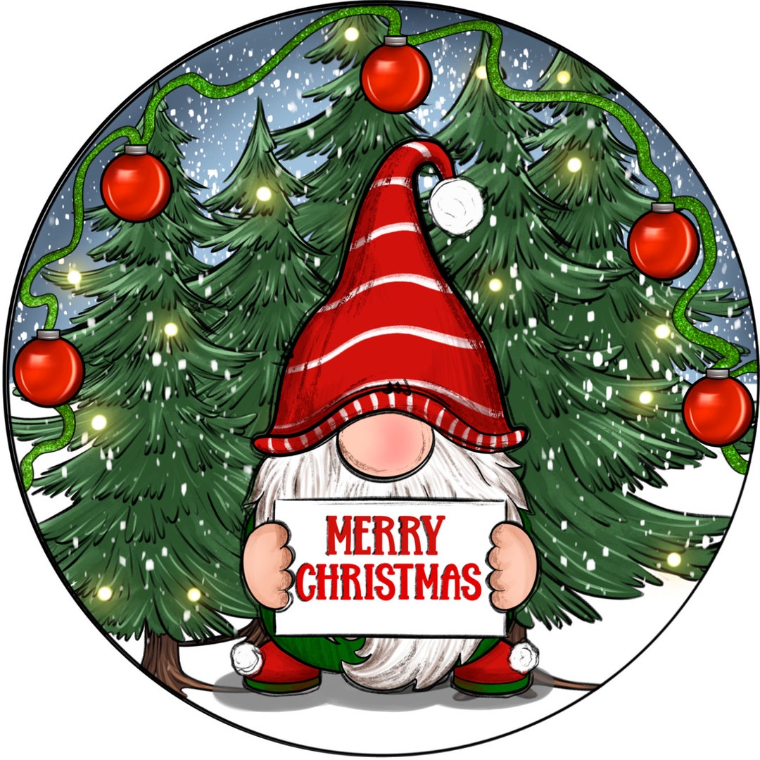 Christmas Gnome Sign, Merry Christmas Wreath Sign With Gnome, Gnomies ...