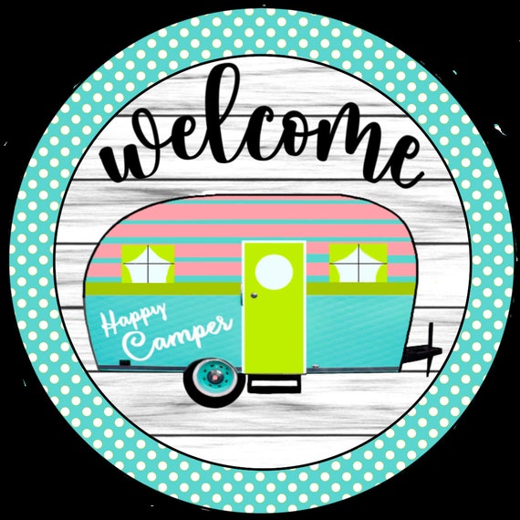 Round Camper Wreath Sign Metal Sign Happy Camper Wreath - Etsy