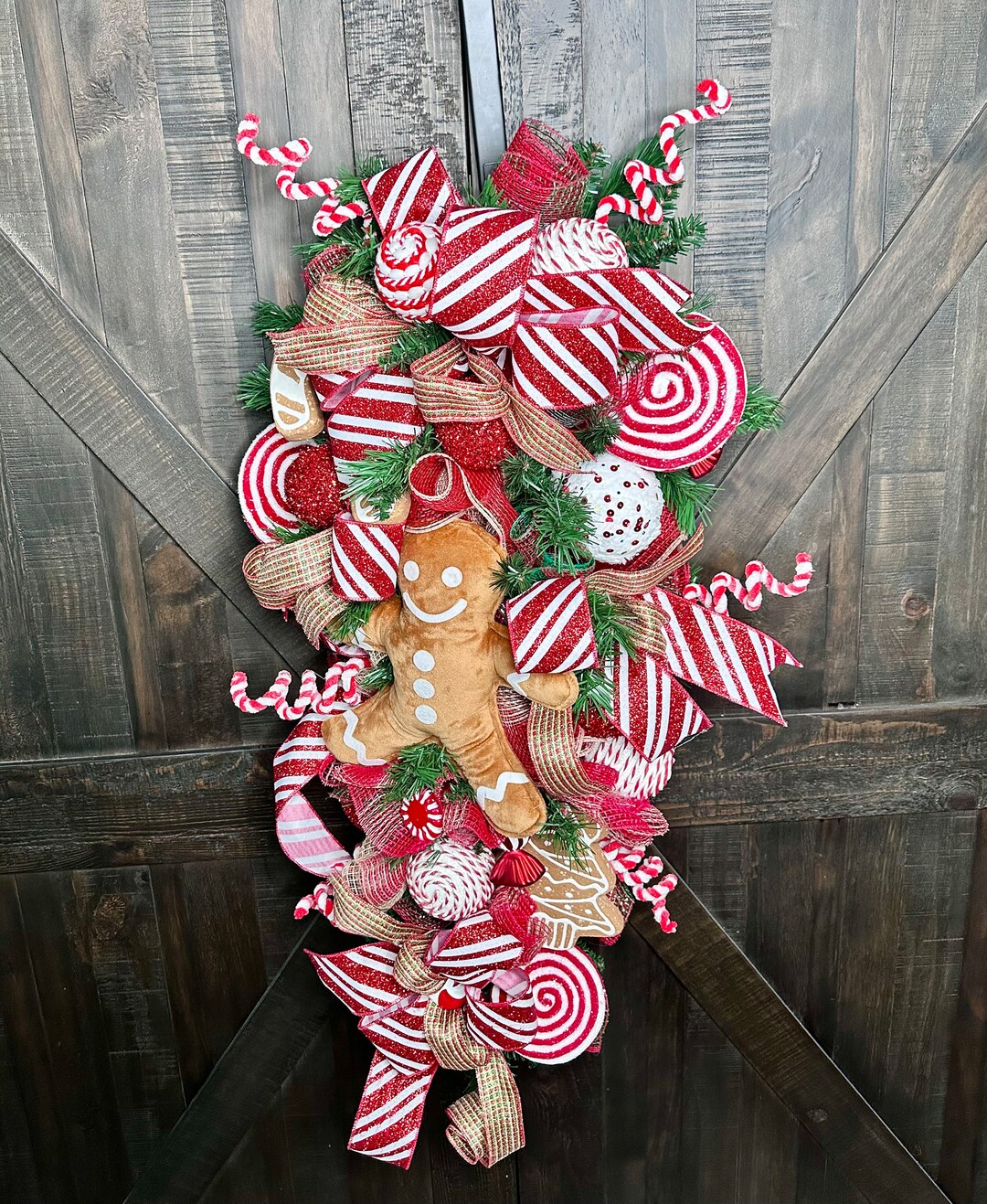 Gingerbread Man Teardrop Swag Christmas Wreath Holiday - Etsy