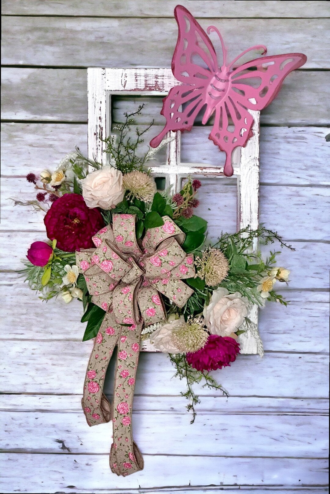 Window Frame Wreath, Farmhouse Wreath, Farmhouse Window With Butterfly ...