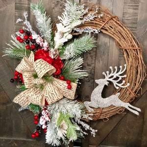 Reindeer Christmas Wreath, Grapevine Christmas Wreath, Christmas Home ...