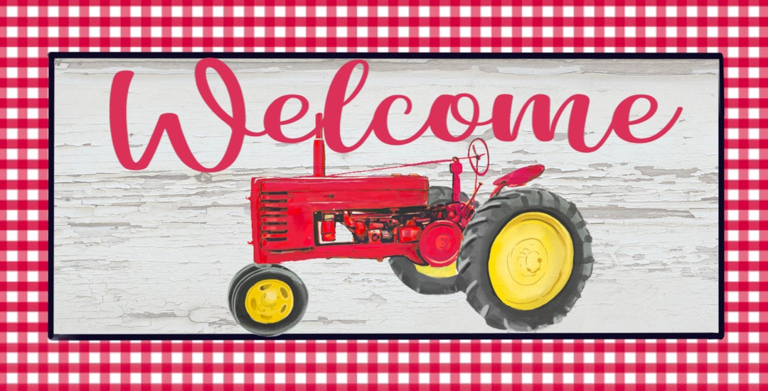 Metal Red Tractor Wreath Sign, Welcome Wreath Attachment, Wreath ...