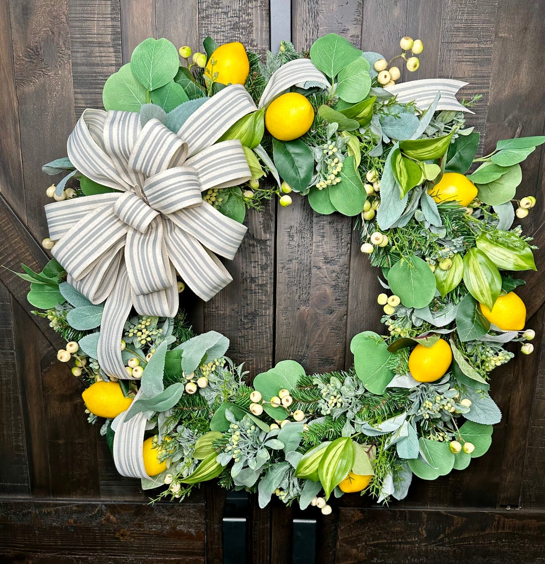 Handmade Lemon Wreath, Summer Kitchen Decor, Summer Door Decor With ...