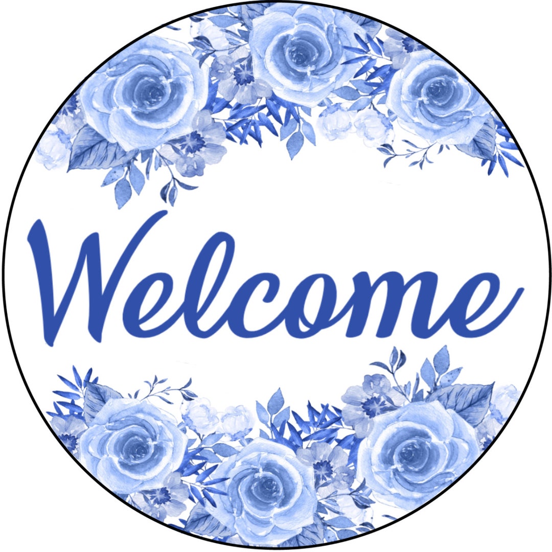 Blue Floral Welcome Sign: Delft Style Metal Wreath - Etsy
