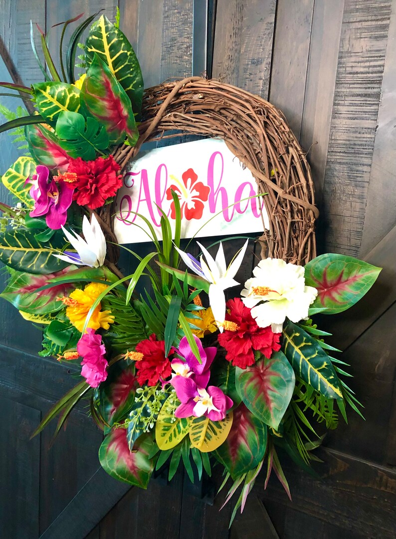 Aloha Wreath Hawaiian Grapevine Wreath Hawaiian Decor - Etsy