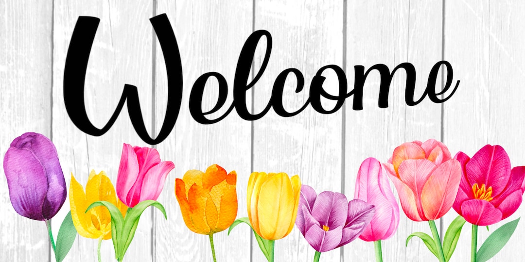 Welcome Sign With Tulips, Tulip Wreath Attachment, Spring Decor, 12 ...