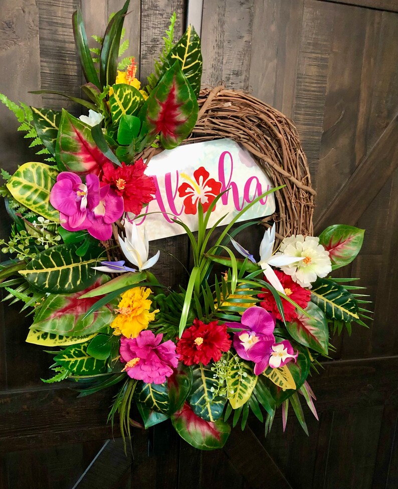 Aloha Wreath Hawaiian Grapevine Wreath Hawaiian Decor - Etsy