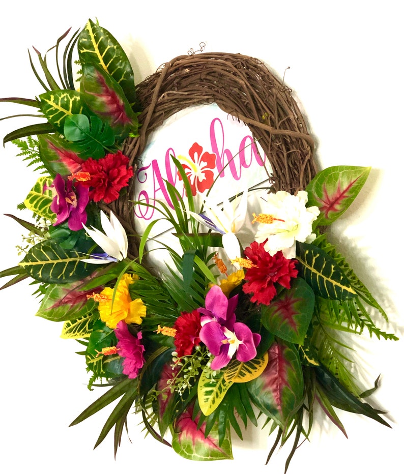 Aloha Wreath Hawaiian Grapevine Wreath Hawaiian Decor - Etsy
