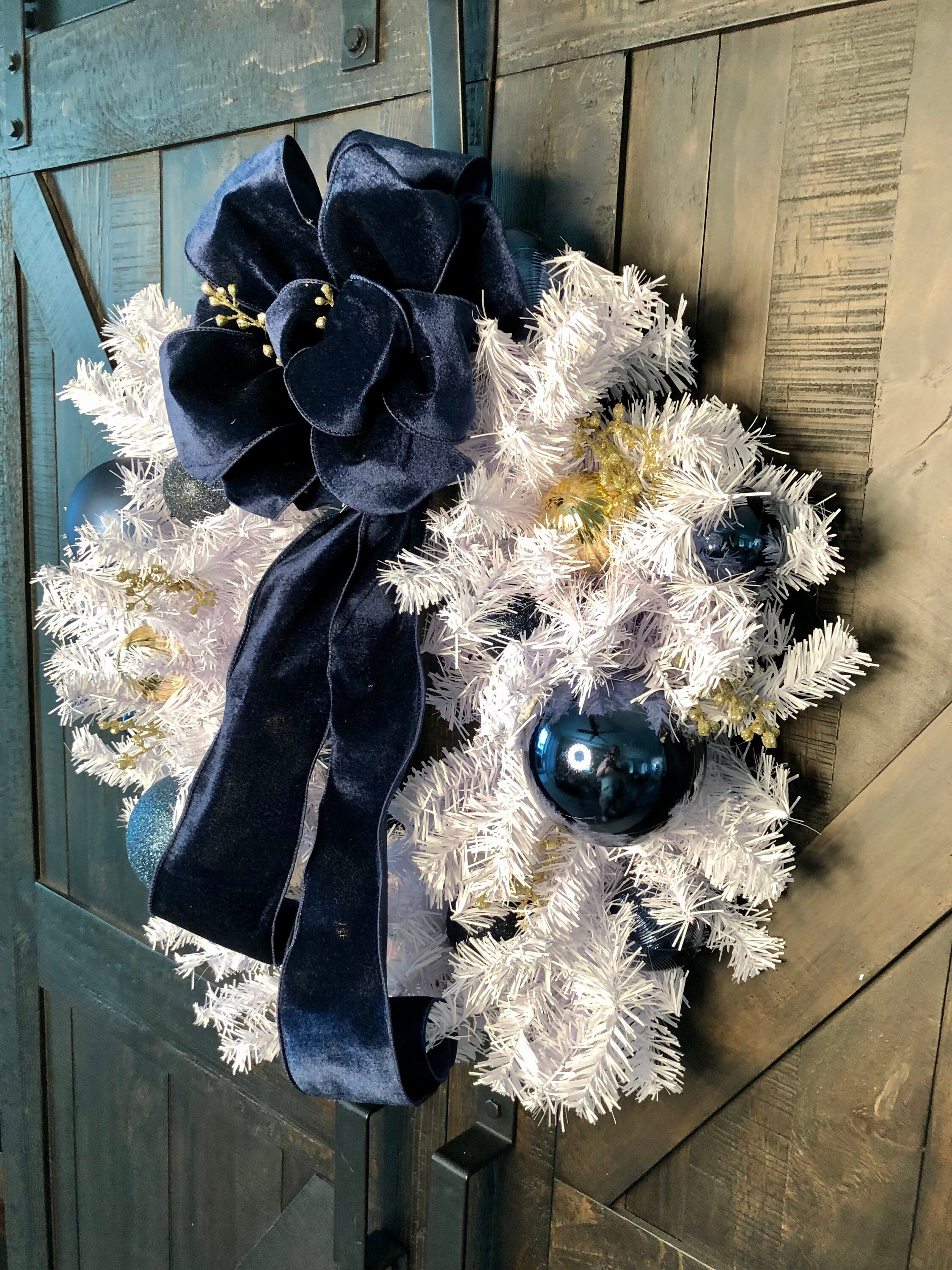 Royal Blue Christmas Wreath White Christmas Navy Blue and | Etsy