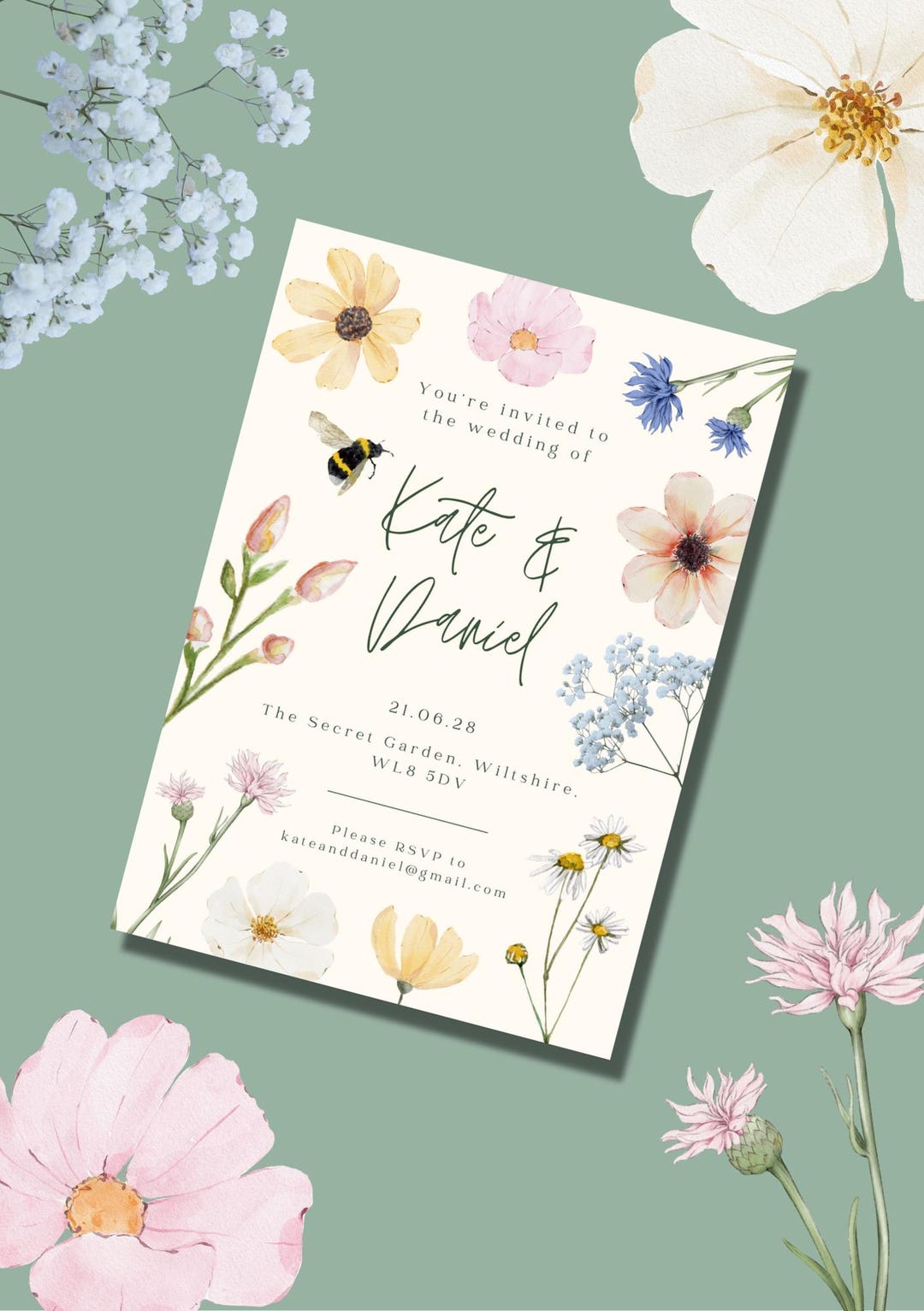 A5 Wild Flower Wedding Invitation Template - Etsy
