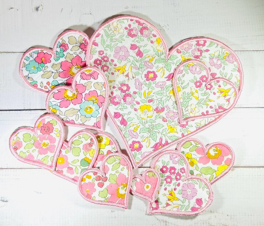 Heart Applique Embroidered Liberty London Fabric, Iron-on Transfer ...