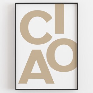 Ciao Poster, Tan Beige Typography Wall Art, Italian Quote Print, Chic ...