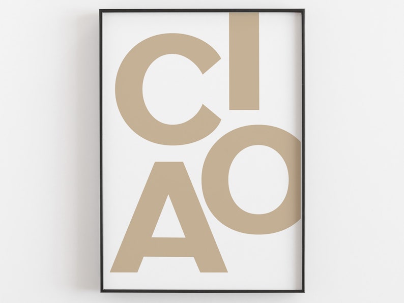 Ciao Poster, Tan Beige Typography Wall Art, Italian Quote Print, Chic ...