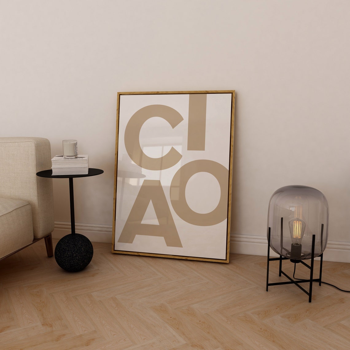 Ciao Poster, Tan Beige Typography Wall Art, Italian Quote Print, Chic ...