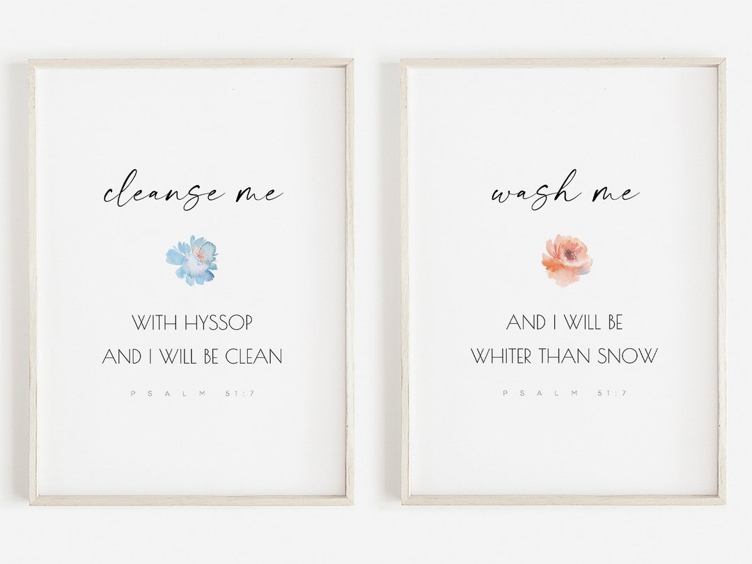 Bathroom Bible Verse Art Print Set of 2, Cleanse Me Wash Me Wall Art ...