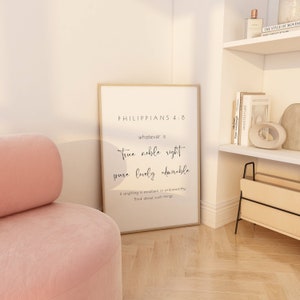 Whatever is True Print, Minimalist Bible Verse Wall Art, Philippians 4: ...