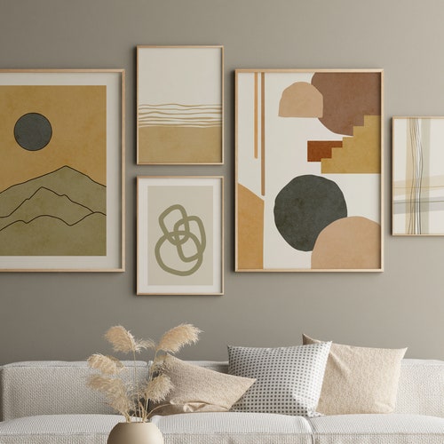 Abstract Art Set of 5 Prints Gallery Wall Set Beige Gray - Etsy