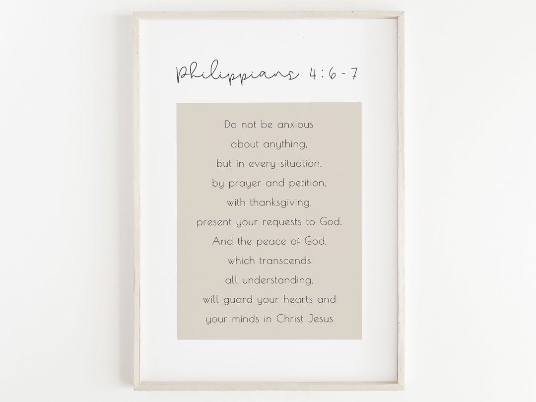 Philippians 4:6-7 Print, Bible Verse Wall Art, Soft Beige Quote Print ...