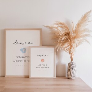 Bathroom Bible Verse Art Print Set of 2, Cleanse Me Wash Me Wall Art ...