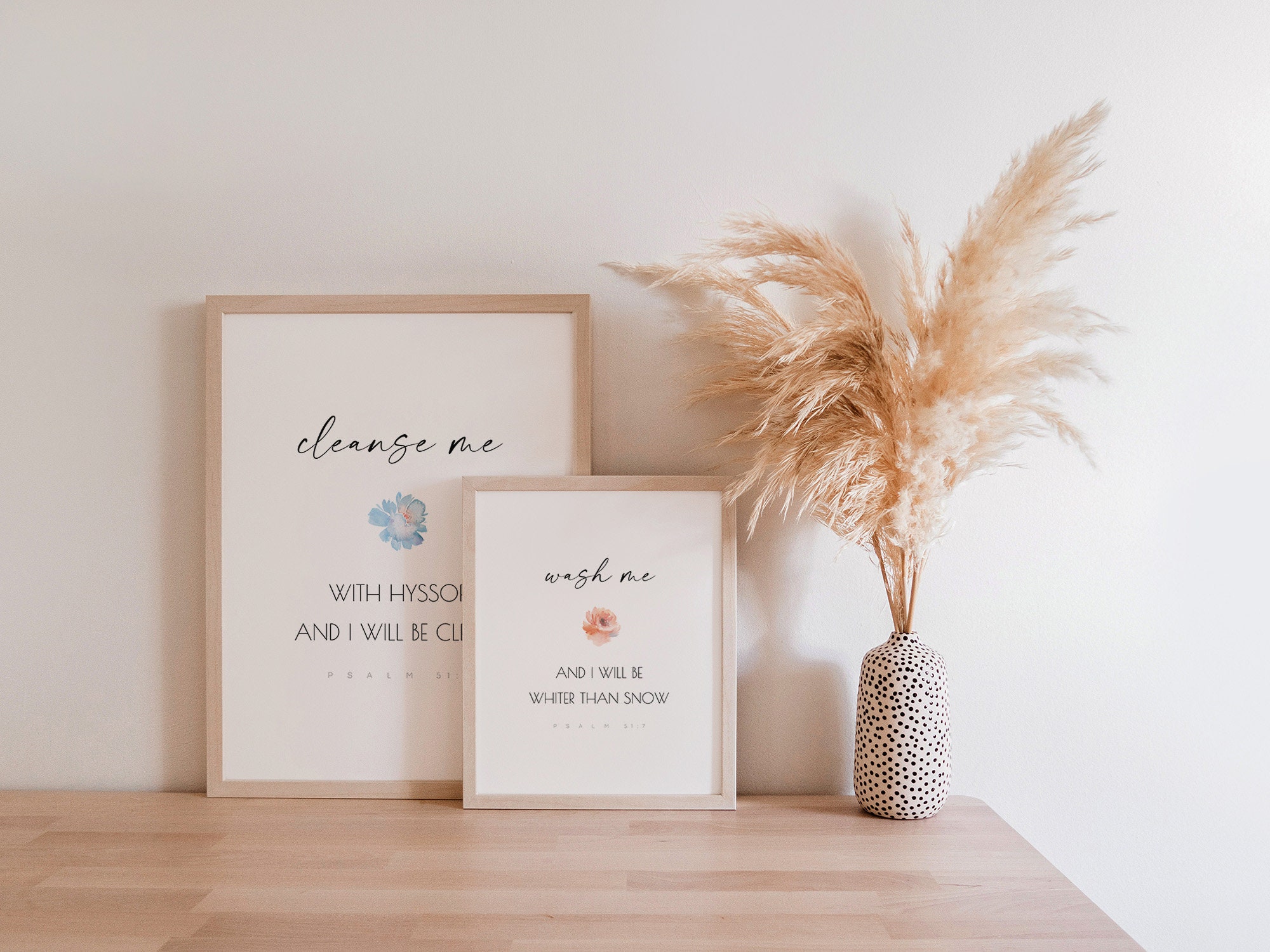 Bathroom Bible Verse Art Print Set of 2, Cleanse Me Wash Me Wall Art ...