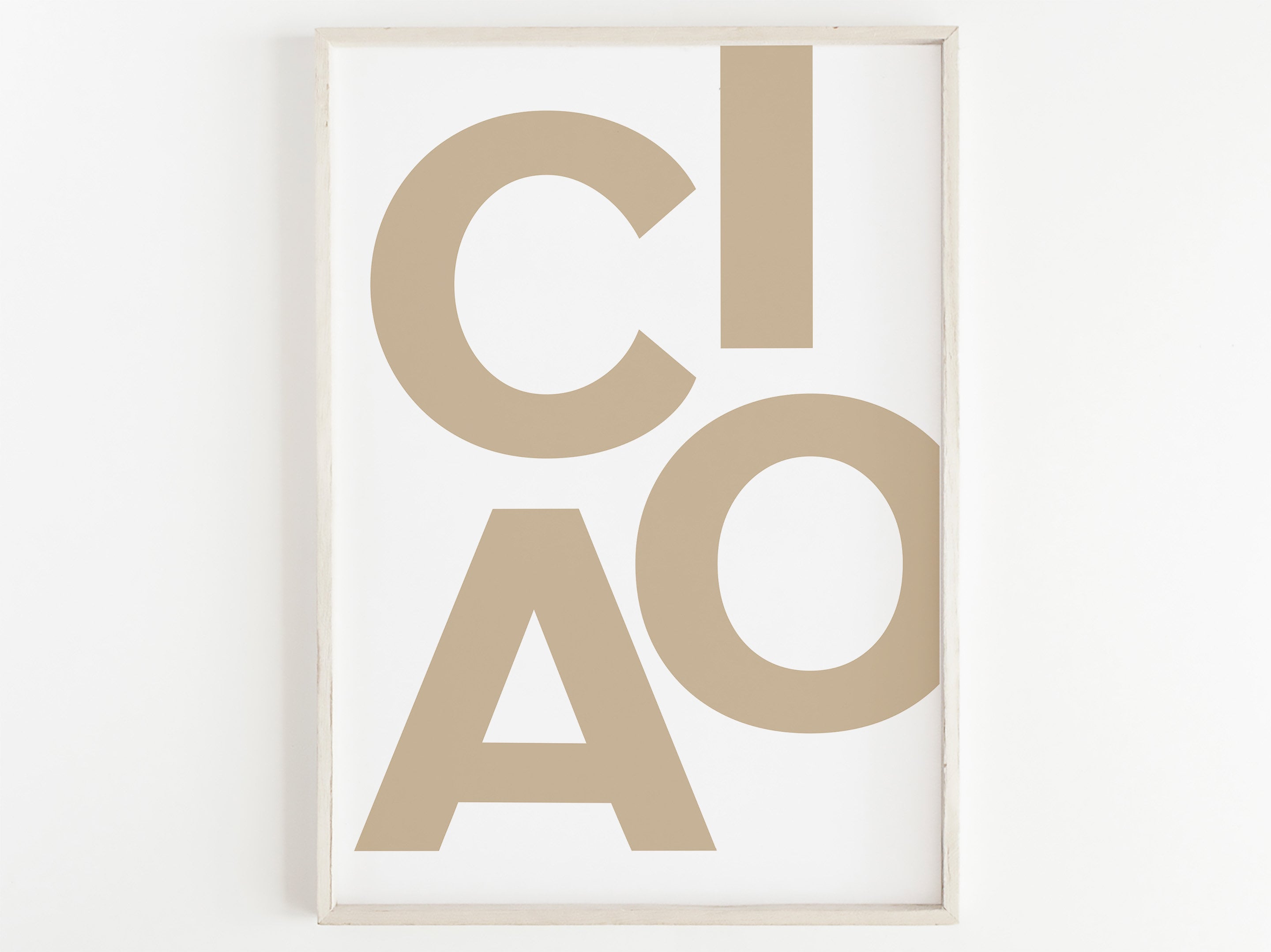 Ciao Poster, Tan Beige Typography Wall Art, Italian Quote Print, Chic ...