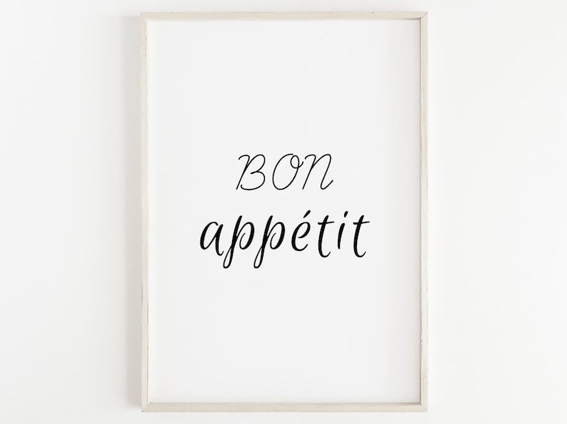 Bon Appetit Sign, Black and White French Quote Print, Dining Room Wall ...