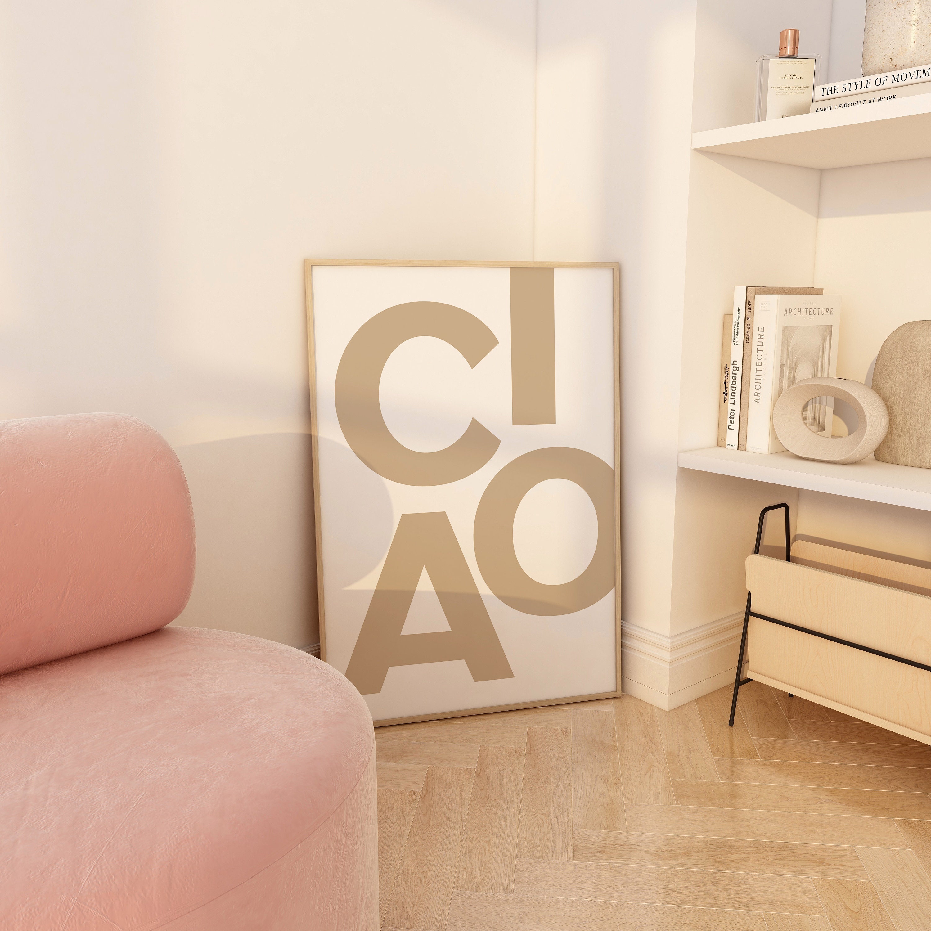 Ciao Poster, Tan Beige Typography Wall Art, Italian Quote Print, Chic ...