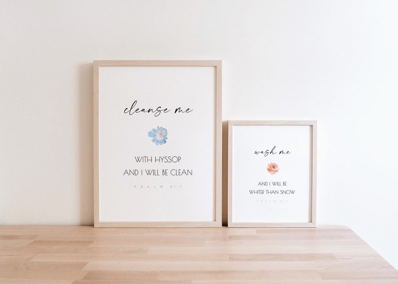 Bathroom Bible Verse Art Print Set of 2, Cleanse Me Wash Me Wall Art ...
