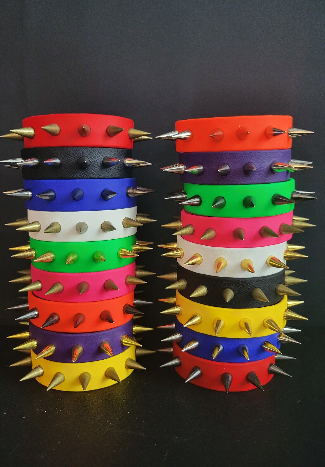 Vegan Leather Spike Bracelet. 3/4' Wide Single Row Metal Spikes. - Etsy