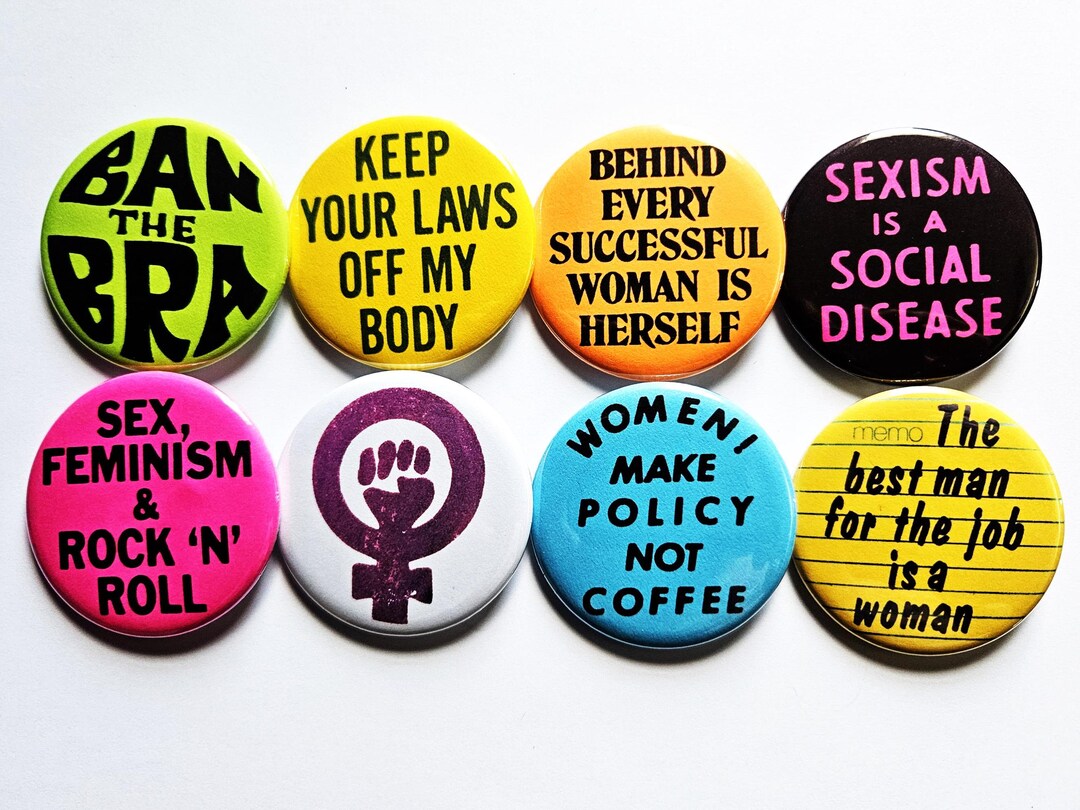 Vintage Reproduction Buttons Magnets & Bottle Openers. Feminist Set 03 ...