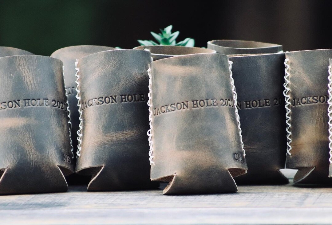 SEWN EDGE Leather Beer Hugger, Rustic Drink Sleeve, Personalized ...