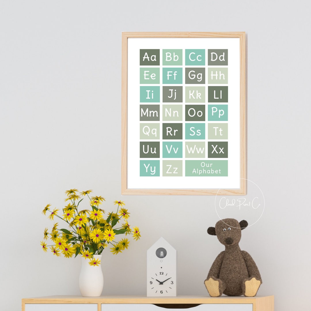 A to Z Alphabet Print, Printable Wall Art. Nursery, ABC, Educational ...