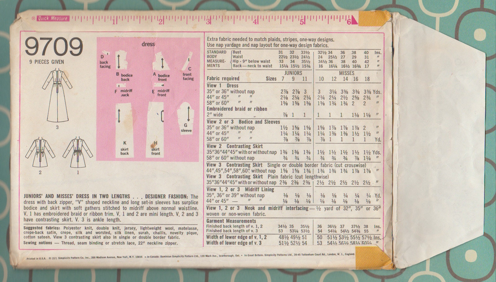 Vintage Simplicity Sewing Pattern 9709 Junior and Misses | Etsy