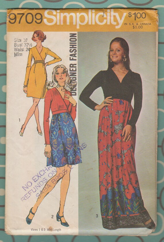 Sewing Patterns Vintage 1971 Simplicity 9709 Misses Retro Dress in Two ...