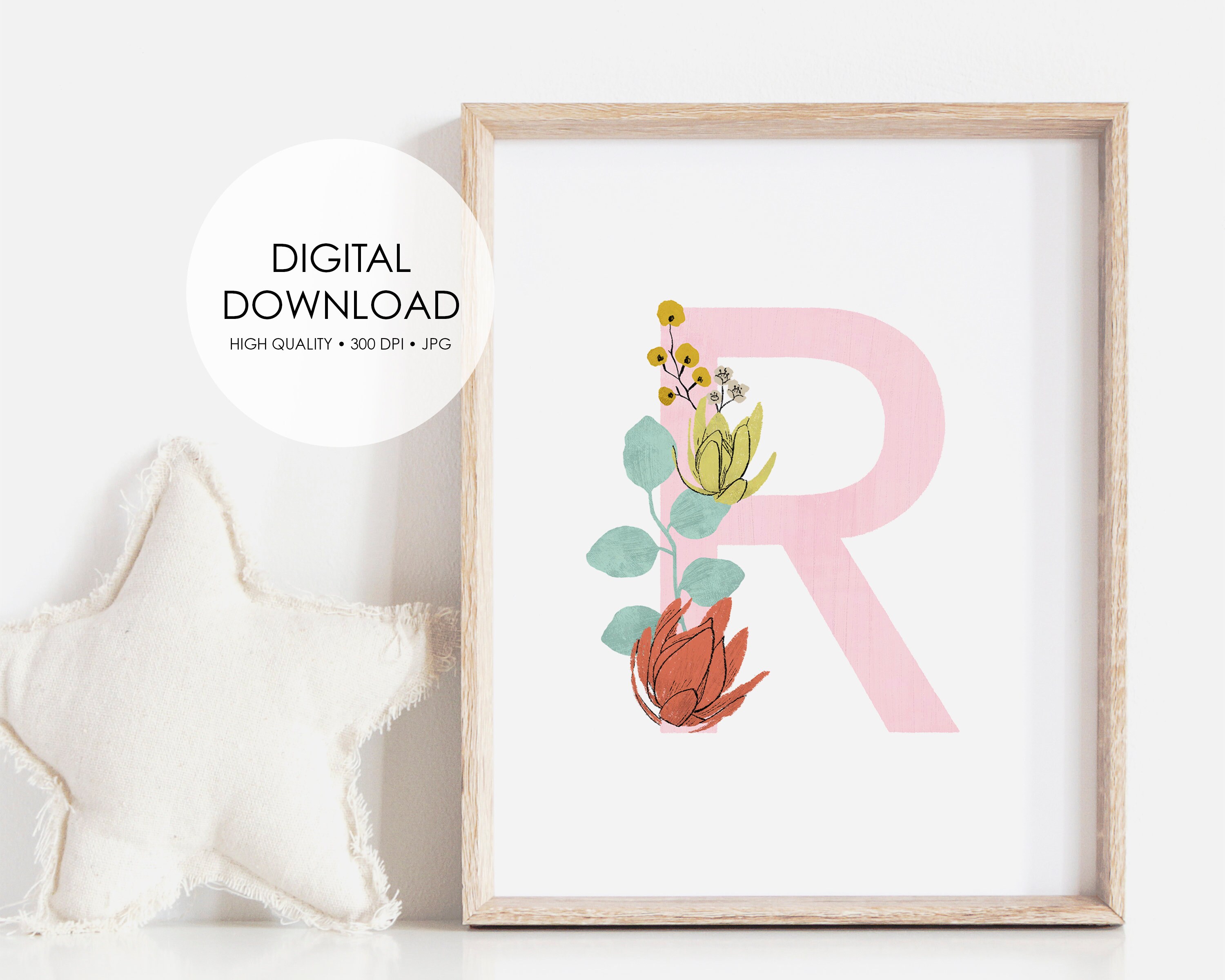 Floral Letter R Name Sign Printable - Initial Sign Wall Art - Nursery ...