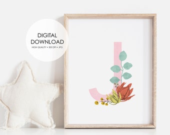 Letter J Wall Art Printable, Kids Room Letters, Initial Signs for ...
