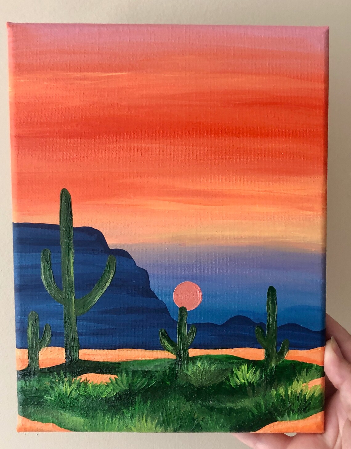 Cactus Desert Sunset Scene Acrylic Painting | Etsy
