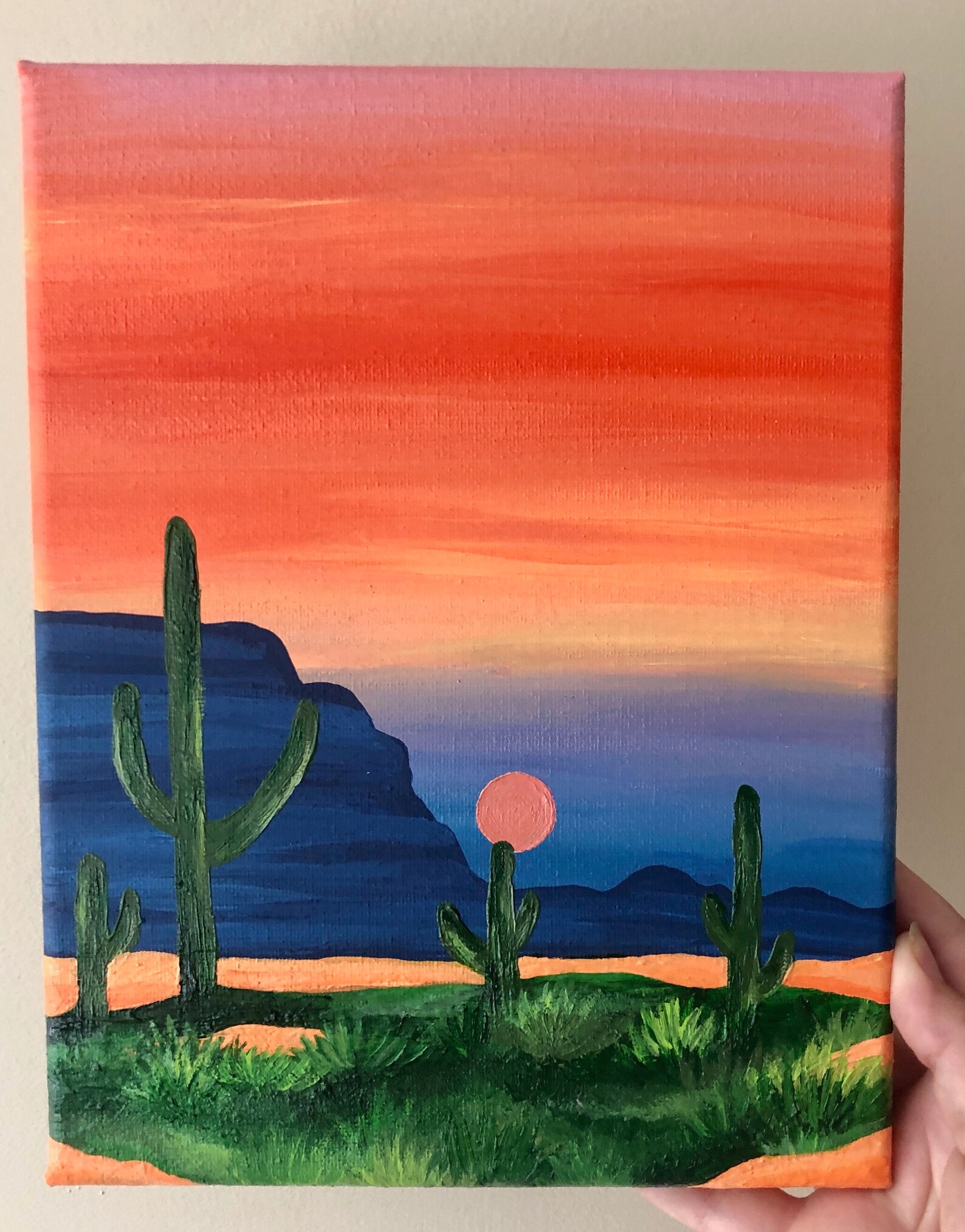 Cactus Desert Sunset Scene Acrylic Painting | Etsy